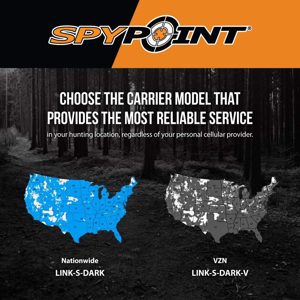 SPYPOINT Link S Dark (US) Cellular Trail Camera 12MP Photos and HD Video, 4G/LTE Photo Transmission, Fastest Trigger Speed Available 90ft Flash Range, 110ft Detection Range
