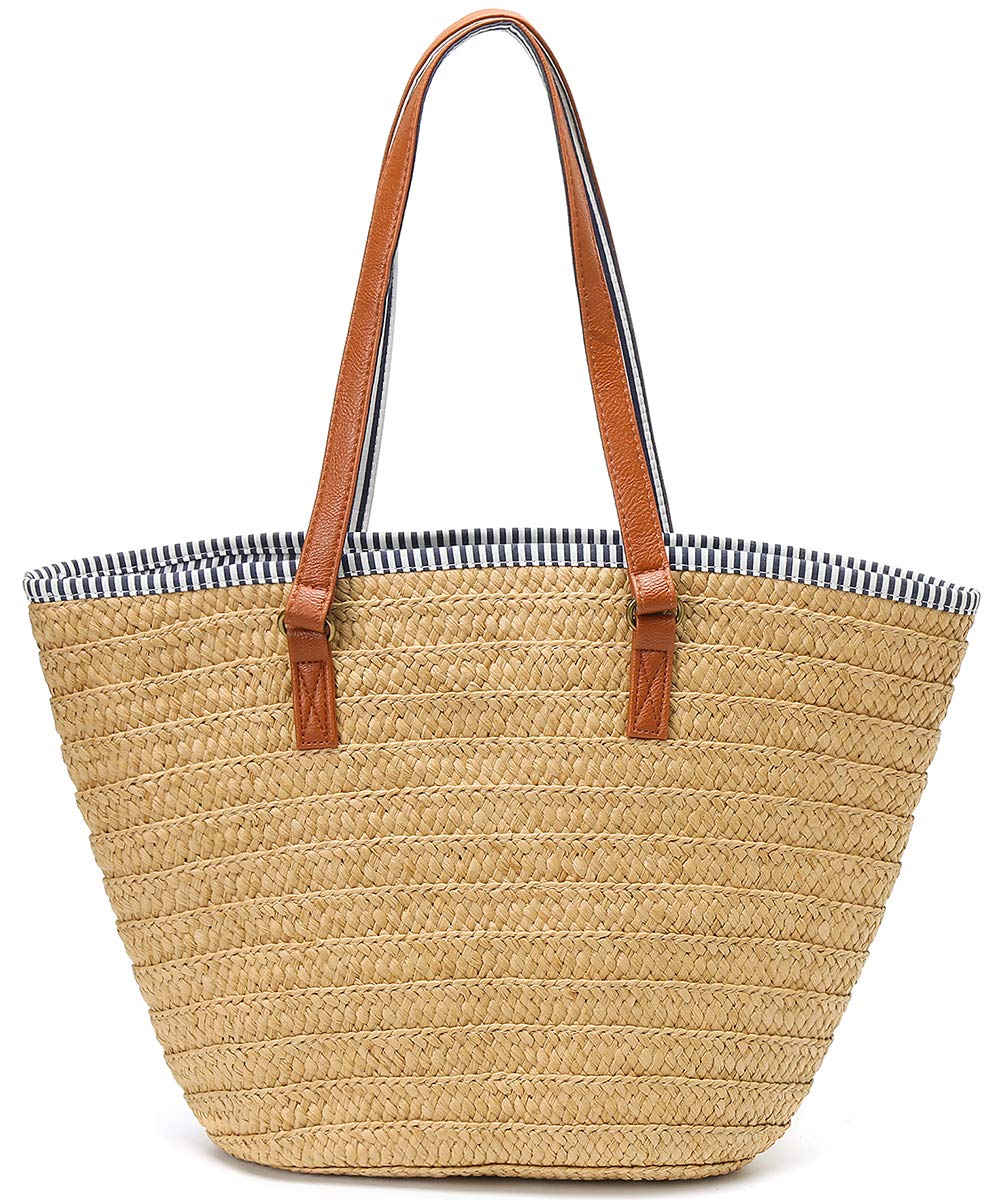 Molodo Straw Bag Round Summer Straw Large Woven Beach Bag Purse For Women Vocation Tote Handbags With Pom Poms
