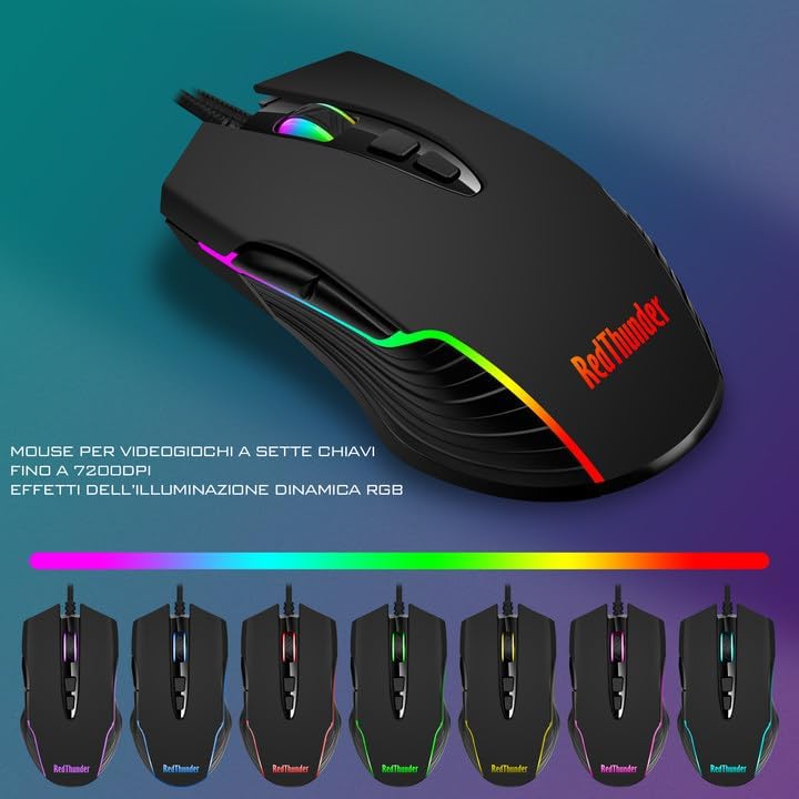 RedThunder K10 Wired Gaming Keyboard and Mouse and Wrist Rest Combo, RGB Backlit, Mechanical Feel Anti-ghosting Keyboard + 7D 7200 DPI Mice+Soft Leather Wrist Rest 3 in 1 PC Gamer Accessories(Black)