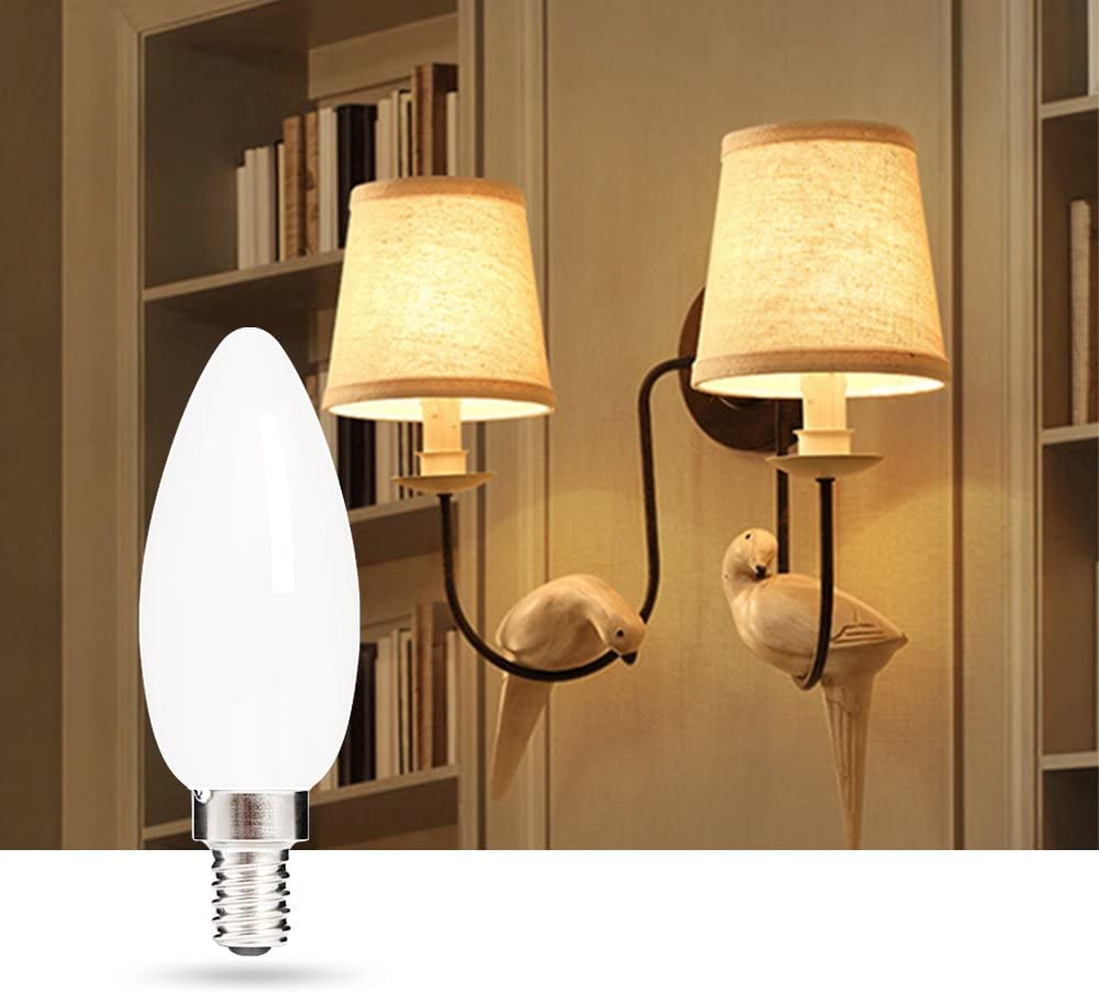 NSL Lighting E12 LED Bulb, Candelabra Bulb 40W Equivalent LED Chandelier Bulb, Dimmable LED Bulb Warm White 2700K LED Filament Bulb, Milk White Glass 4W 300 Lumens 360 Beam Angle, UL Listed, 6 Pack