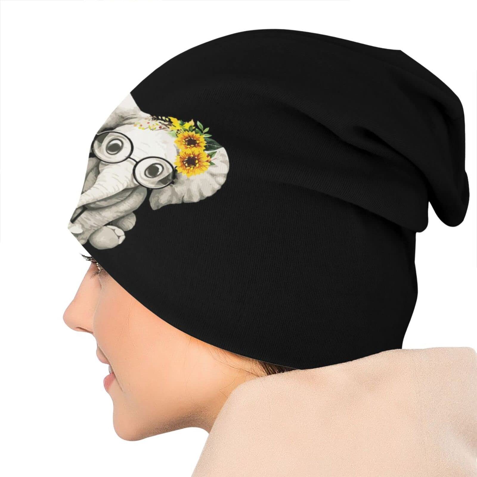 Sunflower Elephant Beanie Hat Cap Keep Warmknit Stocking Cap Slouchy Headwear for Men and Women