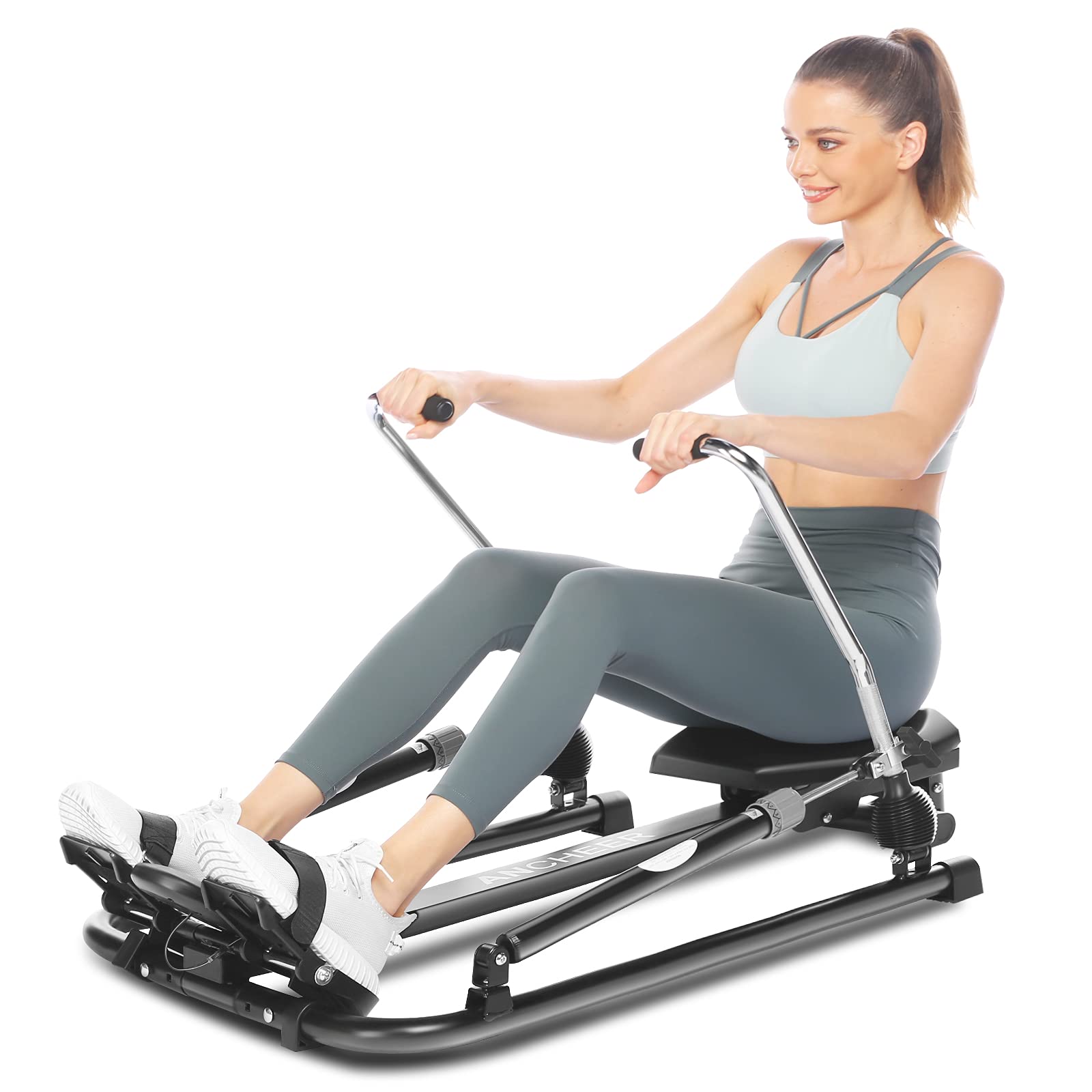 Rowing Machines for Home Use, ANCHEER 12 Levels Adjustable Resistance Hydraulic Rower, Full Motion Indoor Rowing Machine with 220 lbs Weight Capacity, LCD Monitor for Cardio Exercise Workout