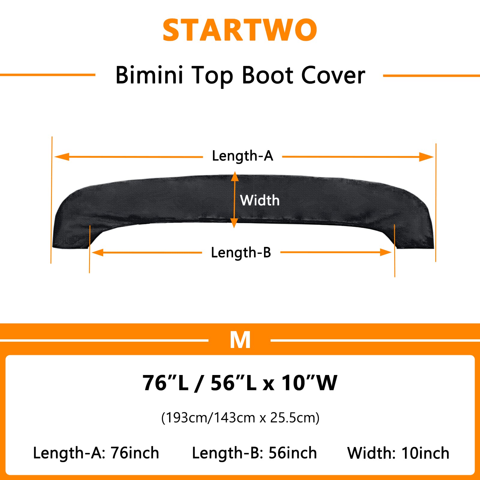 STARTWO Bimini Top Boot Cover,Storage Boat Replacement Cover Fit for 3-4 Bow Bimini Tops, Boat Bimini Cover Waterproof and UV Resistant(M:56-76in)