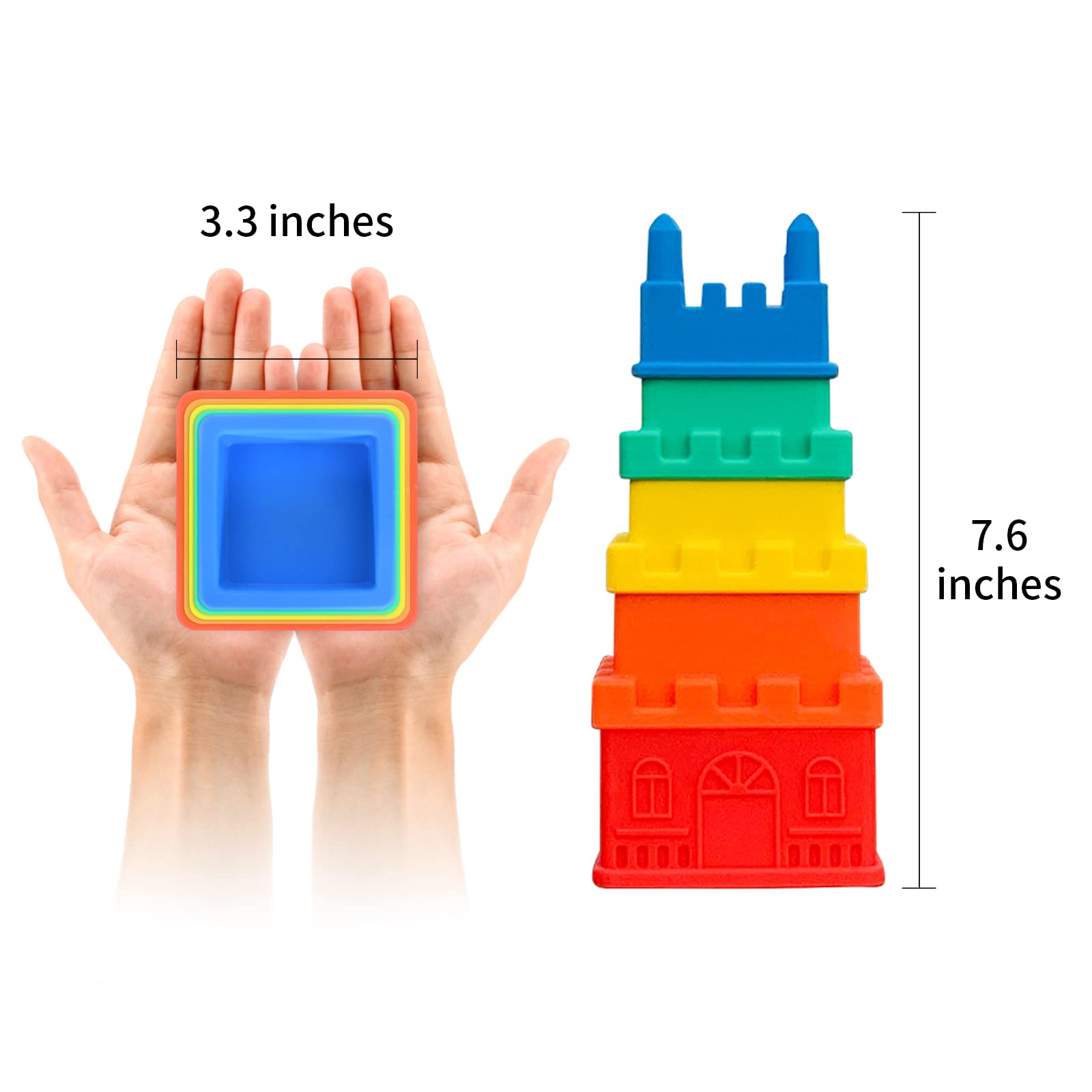 Yhopee Silicone Stacking Cups, Baby Stacking Castle Toy, Silicone Stacking Toy for Toddlers 1-3, Montessori Stacking and Nesting Toy for Babies, Baby Bath Toys, 5 Layers