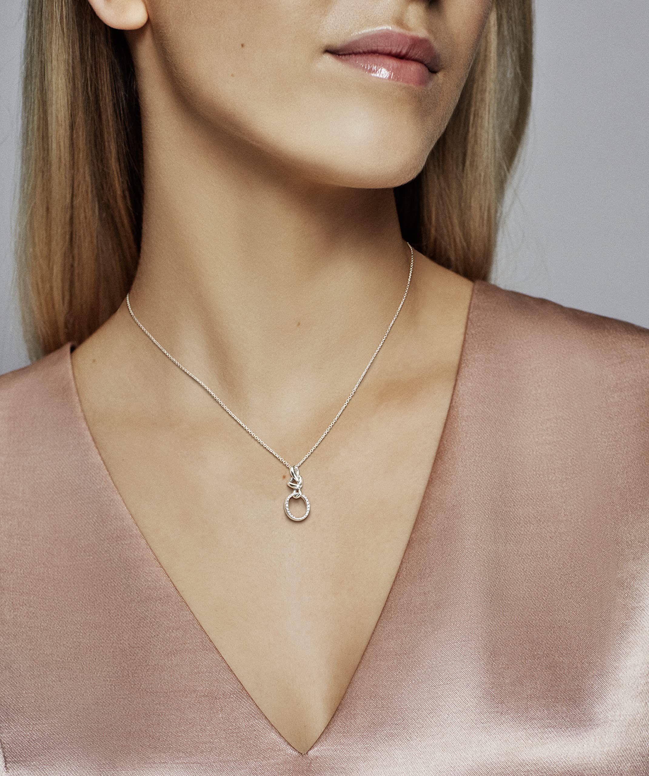 Pandora Jewelry Knotted Heart Pendant Cubic Zirconia Necklace in Sterling Silver, 23.6"