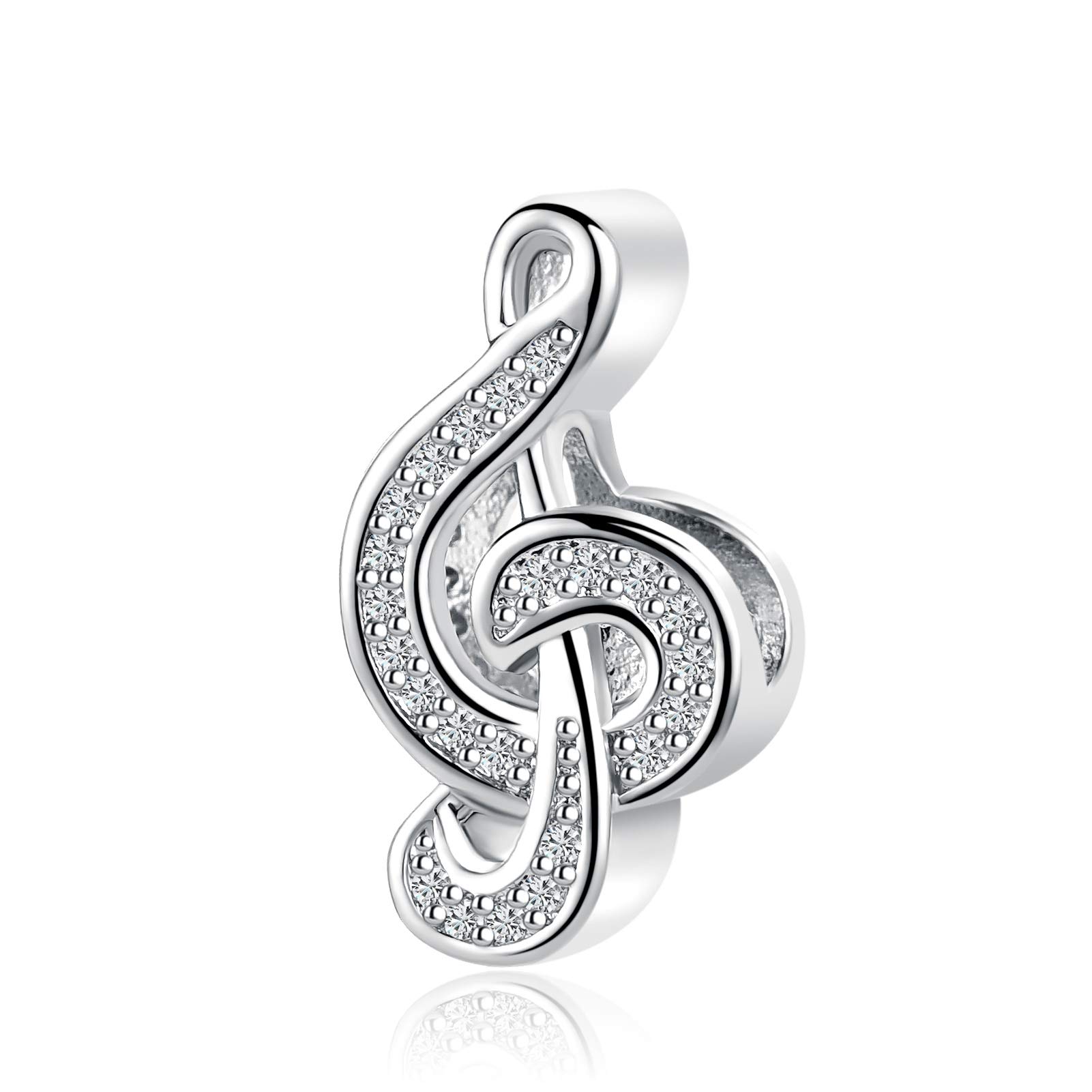 QeenseKc Treble Clef Music Cubic Zirconia Charm Bead for Pandora Charm Bracelet