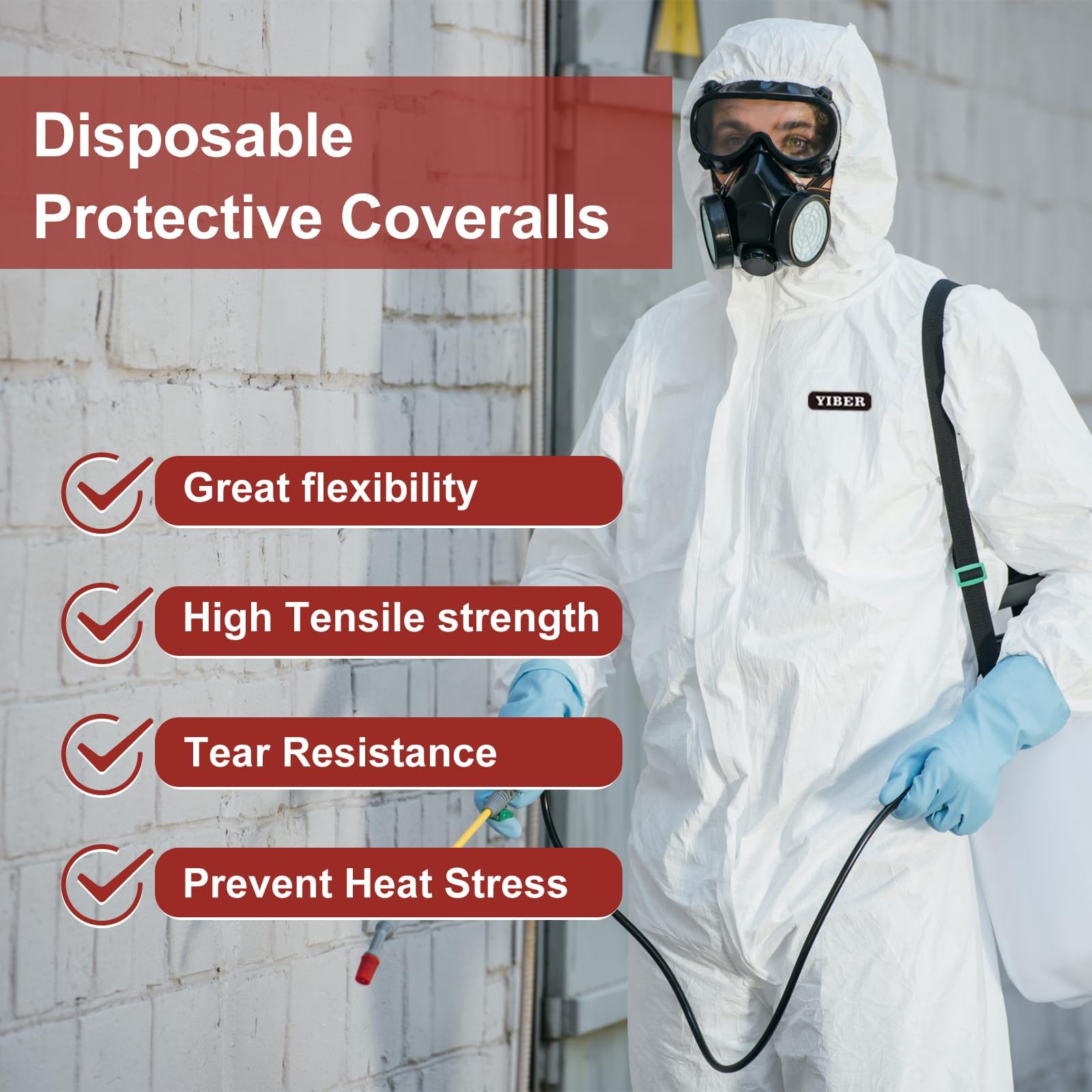YIBER Hazmat Suits Disposable - Available in 7 sizes and 5 packaging specifications - Disposable Coveralls Suits Pressed From PPSB & PE Film