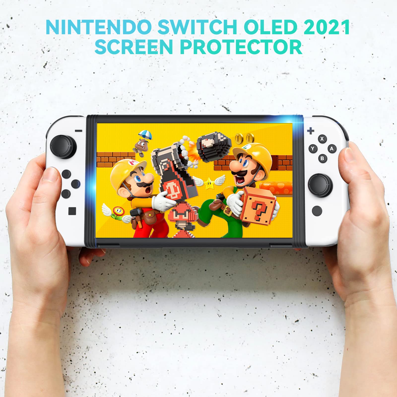 Sibese Protective Case for Nintendo Switch OLED with Tempered Glass Screen Protector, Front Cover Compatible with Switch OLED (2021)(Black)