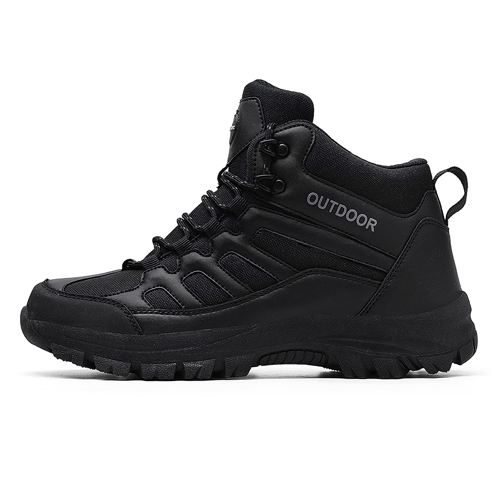 YOJANEO Men's Hiking Boots Non Slip Outdoor Lightweight Breathable Mid Top Ankle Boots Hike Trekking Trails Camping Work Shoes(Black,9)