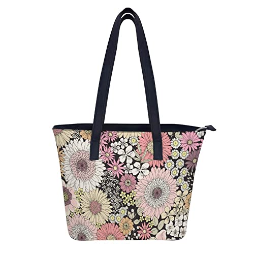 Scattered Flowers Women's Tote Bag PU Leather Shoulder Bag Handbags Purse For Work Shopping Travel