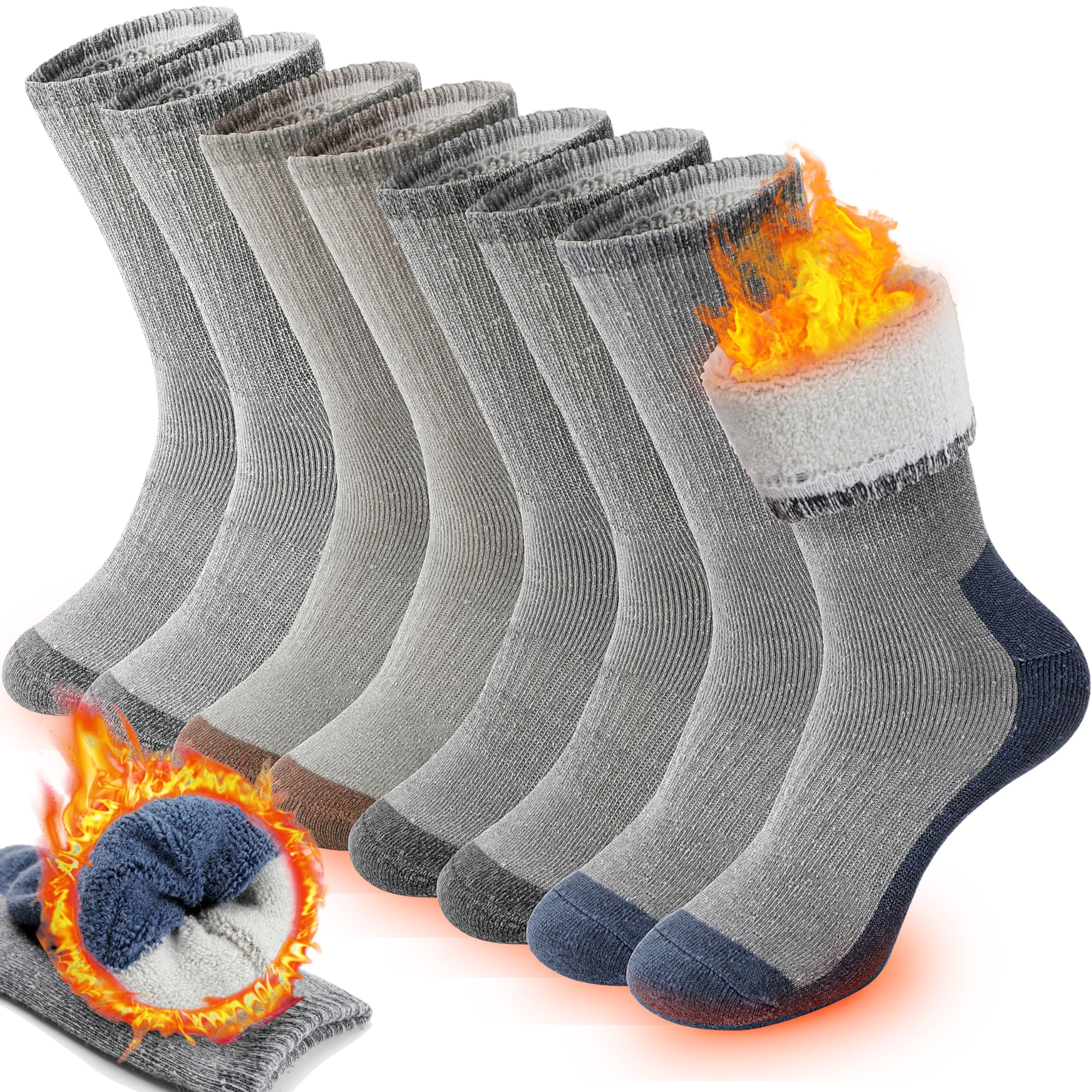 ProEtrade Merino Wool Hiking Socks for Mens Thermal Warm Winter Crew Thick Cushion Boot Work Stockling Stuffers Gift Socks 4 Pairs (Assorted A,L)
