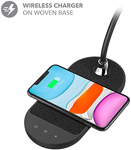 MOMAX LED Desk Lamp with Wireless Charger, Flexible Gooseneck Table Lamp, 3 Color Modes, Touch Control, Dimmable, Small Eye-Caring Table Light for Kids Home Office Living Bedroom Study (Black)