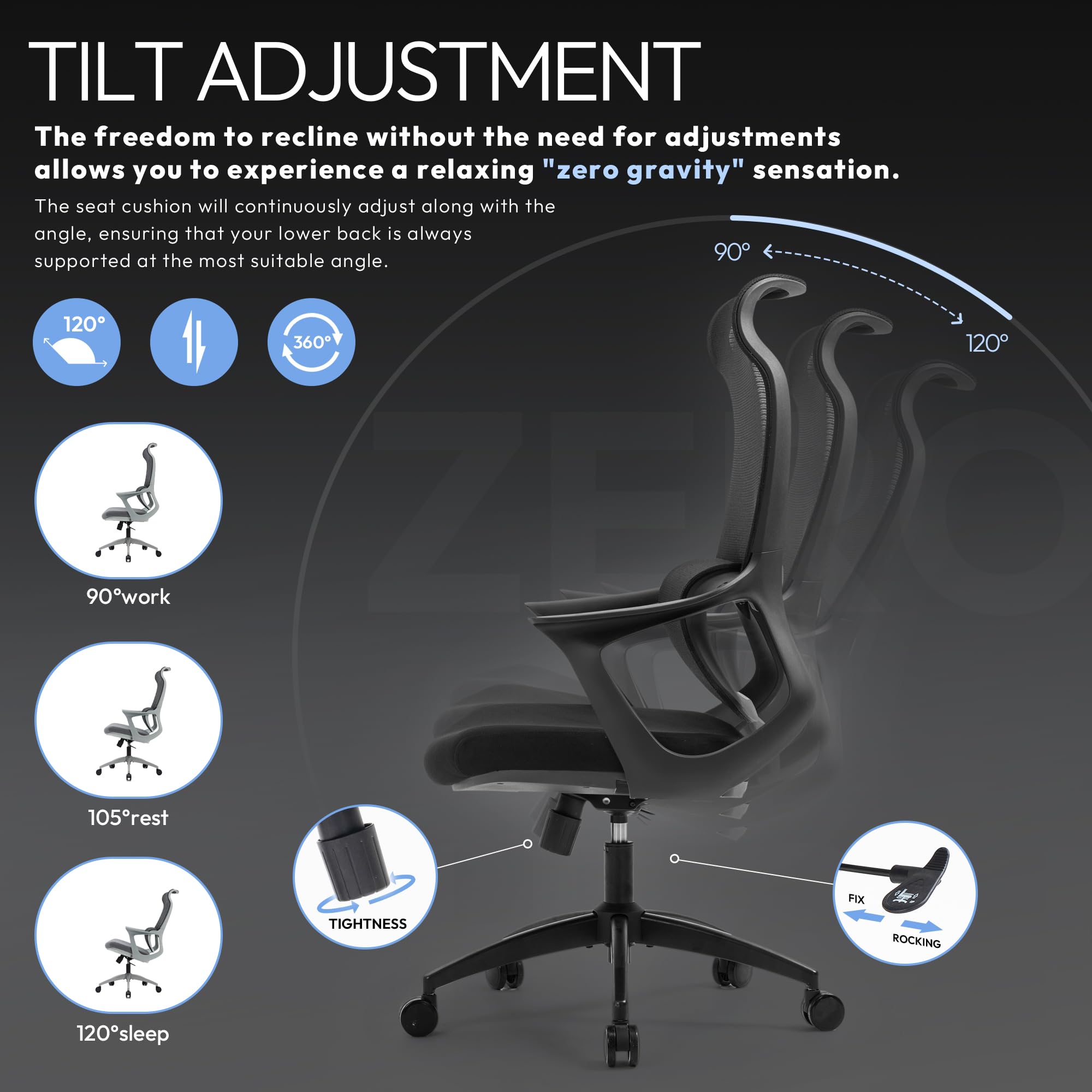 Office Chair-Ergonomic Computer Desk Chair, High Back Mesh home office chair, Big and Tall Office Chair with Lumbar Support, Large Computer Executive Desk Chair with Wide Thick Seat, 330lbs, Black