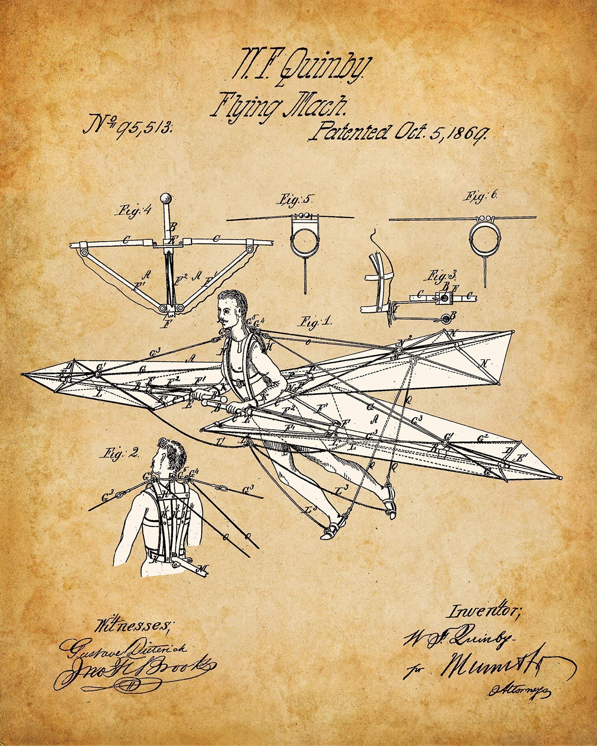Original Flying Machines Patent Prints - Set of Four Photos (8x10) Unframed - Makes a Great Home or Man Cave Decor and Gift Under $20 for Engineers and Pilots