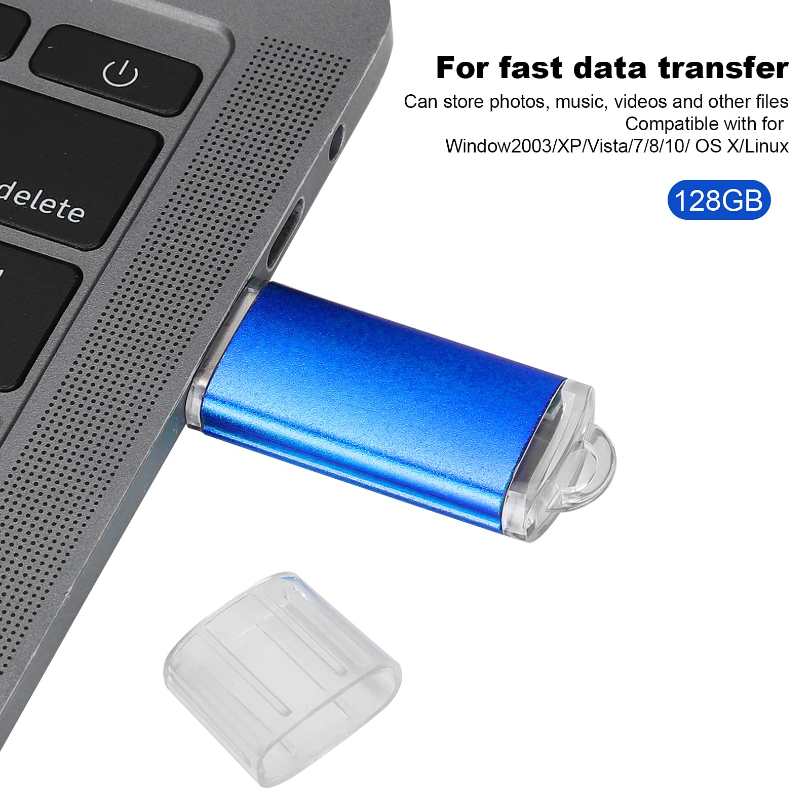 Yoidesu USB2.0 Memory Stick, Portable Storage Memory Stick Transparent Cover Blue USB Flash Drive Compatible with for Window2003/XP/Vista/7/8/10 PC Tablet(128GB)