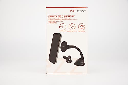 PROfezzion Suction Cup & Vent Clip Combo Magnetic Phone Holder Compatible with MagSafe on Car Windshield, Dash or Vent for iPhone 15 14 13 12 Pro Max Plus, Mag-Safe Case & All Phones [Aluminum Rod]