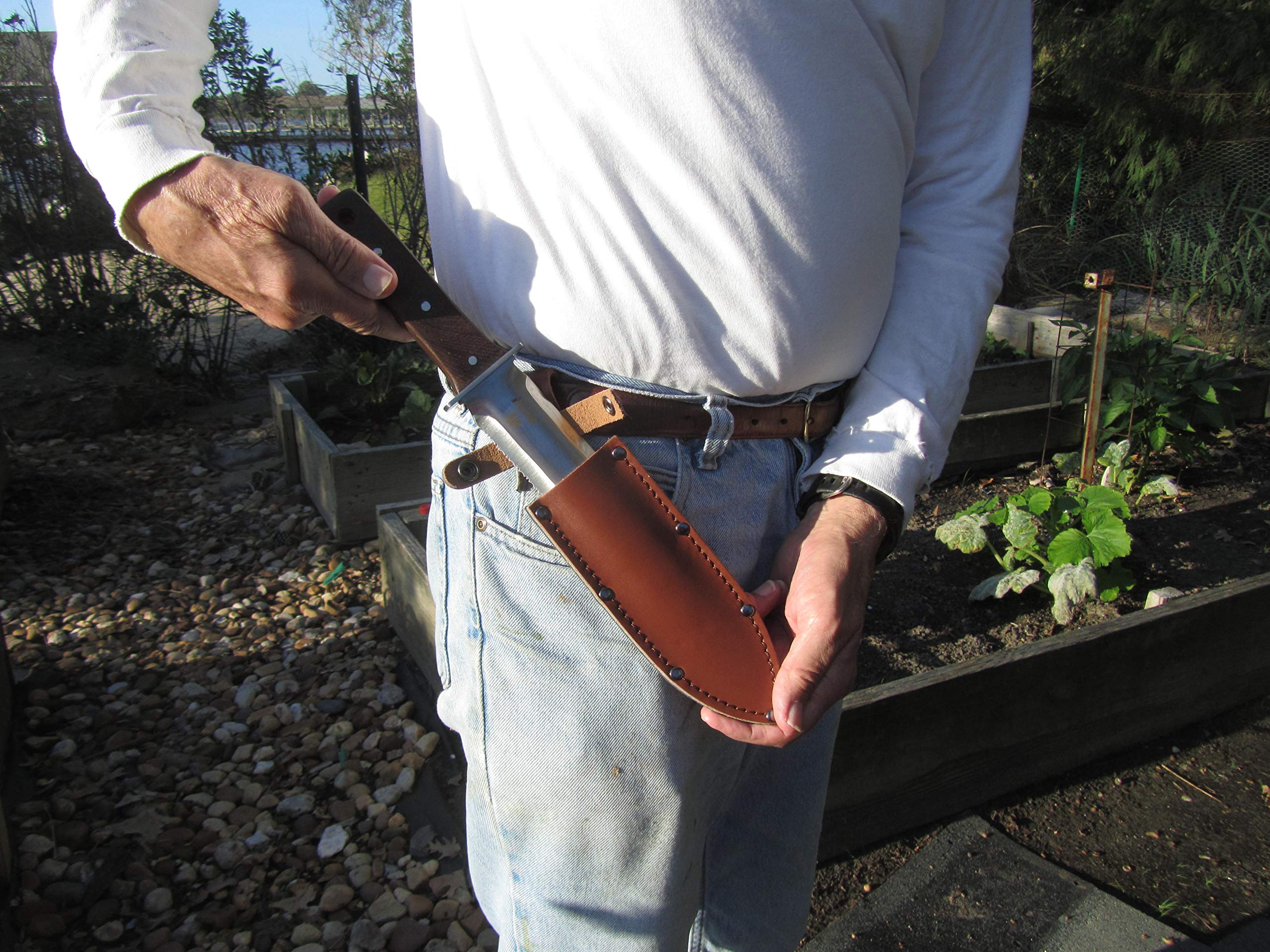 RiverView Enterprise Knife Sheath Riveted Genuine Leather - Up to 7-inch Single/Double Edge Blade β Riveted Belt & Handle Loops β Hori Hori, Hunting, Camping, Fishing, Tactical, Outdoor