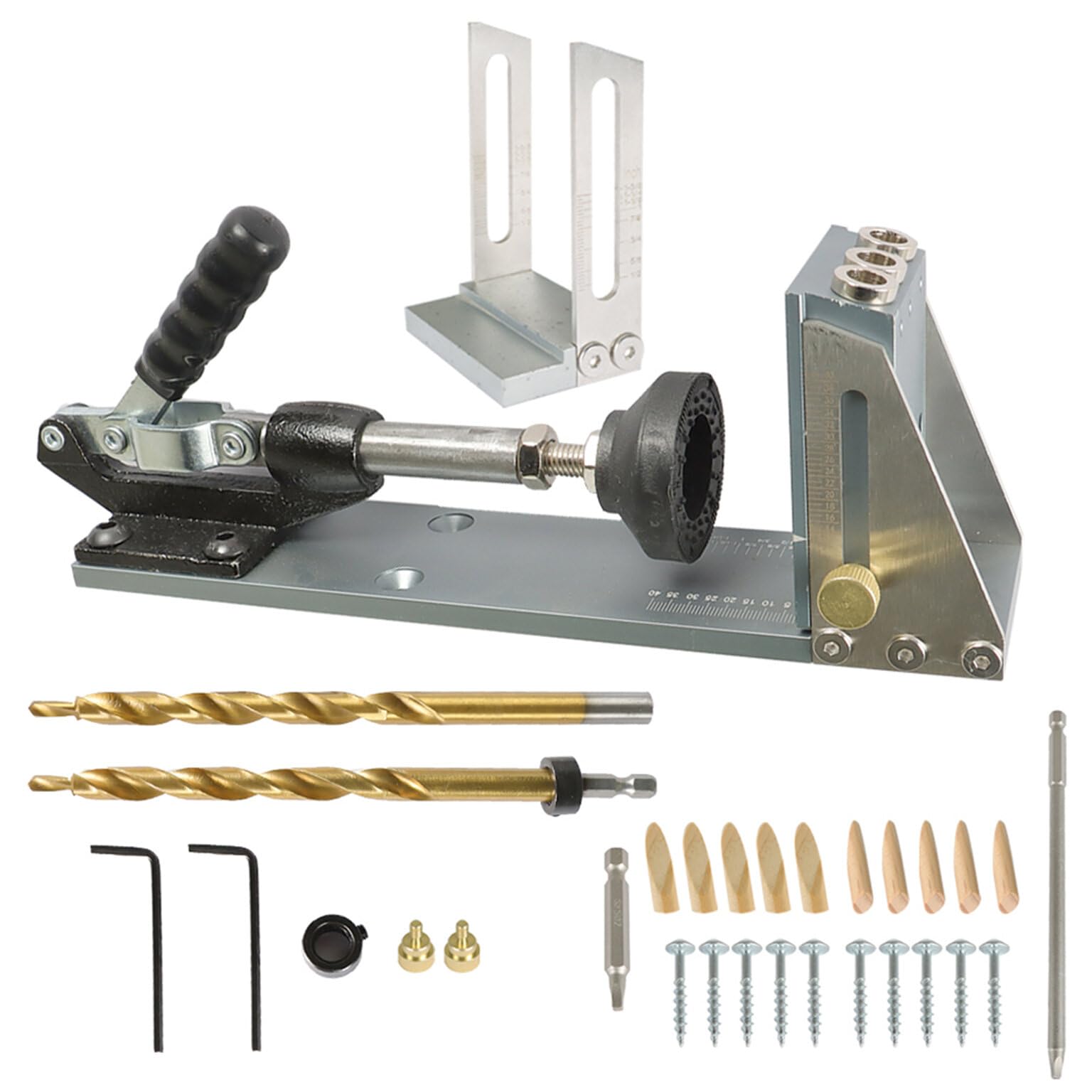 mitoharet Pocket Hole Jig Kit, Adjustable 3-Hole Angle Drill Set, Professional Woodworking Hole Locator