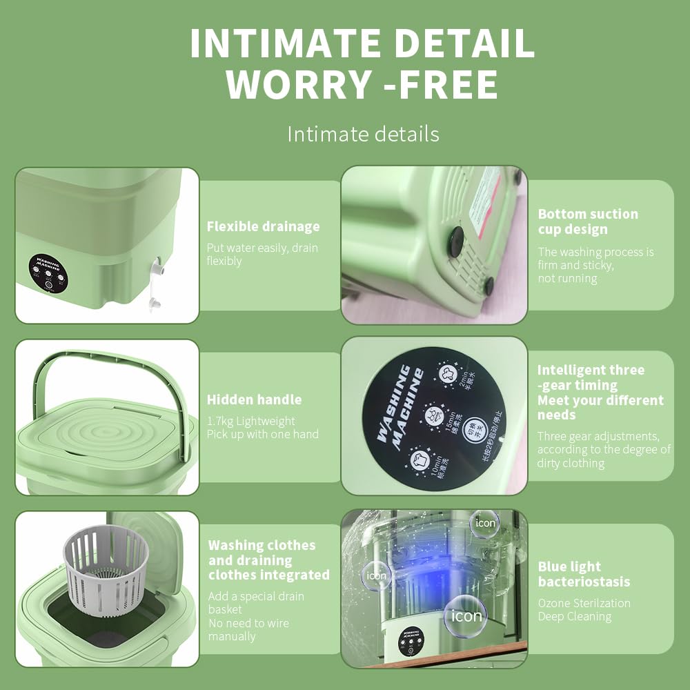 Portable Washing Machine,8L Foldable Mini Washer Dryer Combo with 3 Modes Deep Cleaning for Underwear,Baby Clothes, Small Washing Machine Apartments, Camping, RV, Travel Laundry Purple