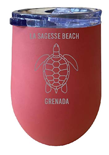 R and R Imports La Sagesse Beach Grenada Souvenir 12 oz Coral Laser Etched Insulated Wine Stainless Steel Turtle Design