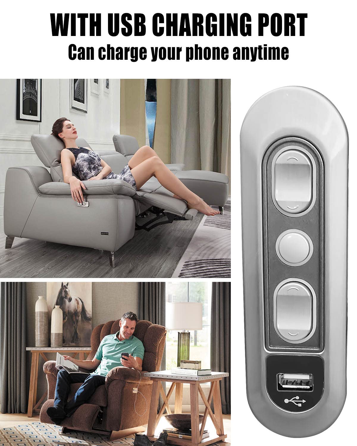 Qnbes Hand Control Handset with USB for Dual Moto Lift Chairs Power Recliners, 5 Button 5 Pin Fit for Okin Dewert Kaidi Limoss RMT and More