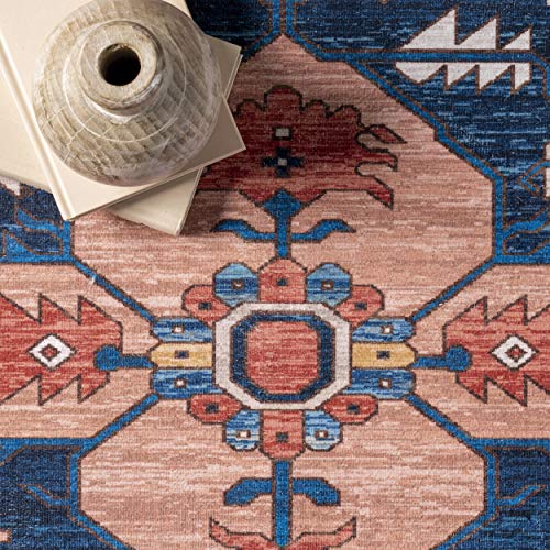 nuLOOM Carolyn Machine Washable Tribal Motif Ultra Thin Runner Rug, 2' 6" x 8', Rust