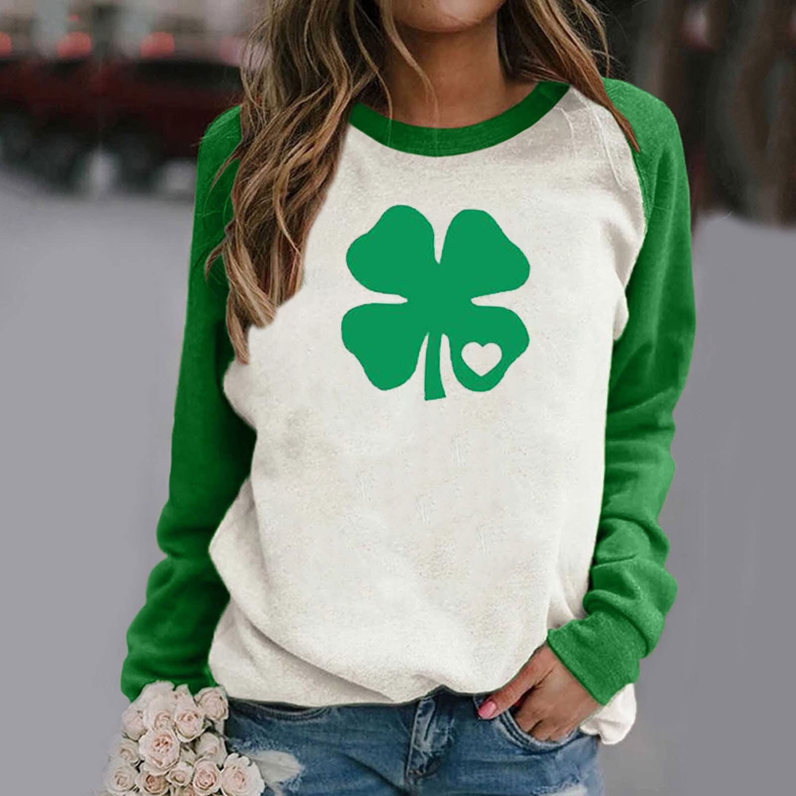 St. Patrick's Day Shirts for Women Raglan T Shirt St. Paddys Day Lucky Green Clover Long Sleeve Tops