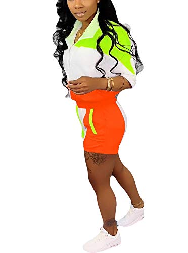 Molilove Women 2 Piece Windbreaker Tracksuit Zip Jacket Crop Tops and Shorts Pants Tracksuit Outfits