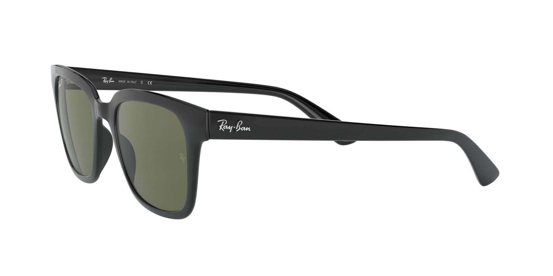 Ray-Ban Rb4323f Low Bridge Fit Square Sunglasses, Black/Polarized Green, 51 mm