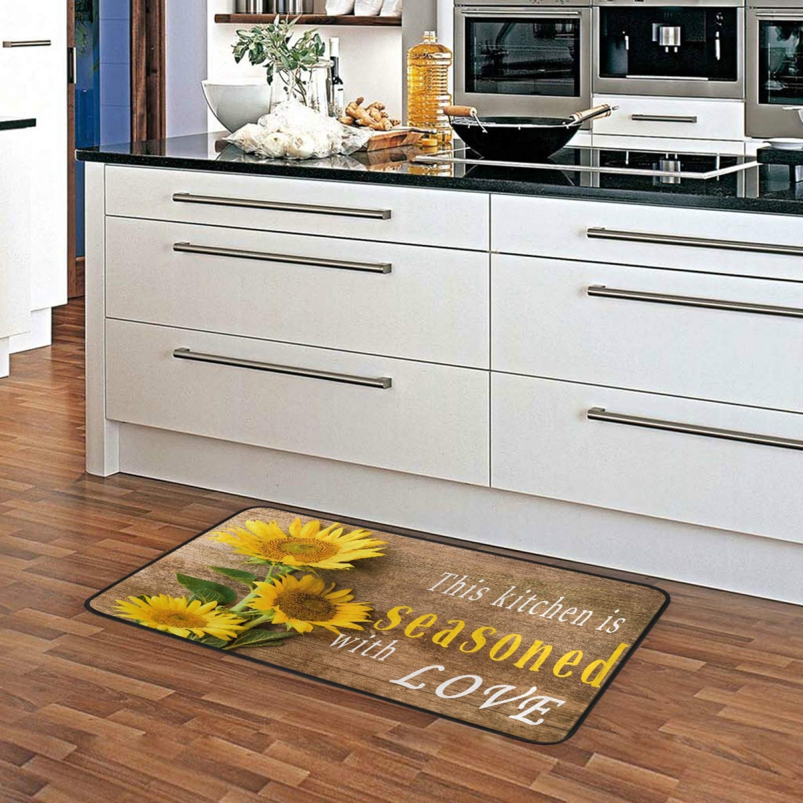 Sunflowers Love Wooden Kitchen Rugs Floor Mat Anti Fatigue Kitchen Mats Non Skid Washable Bath Rug Runner Doormats Carpet Sink Mat Home Decor 39 X 20 inch