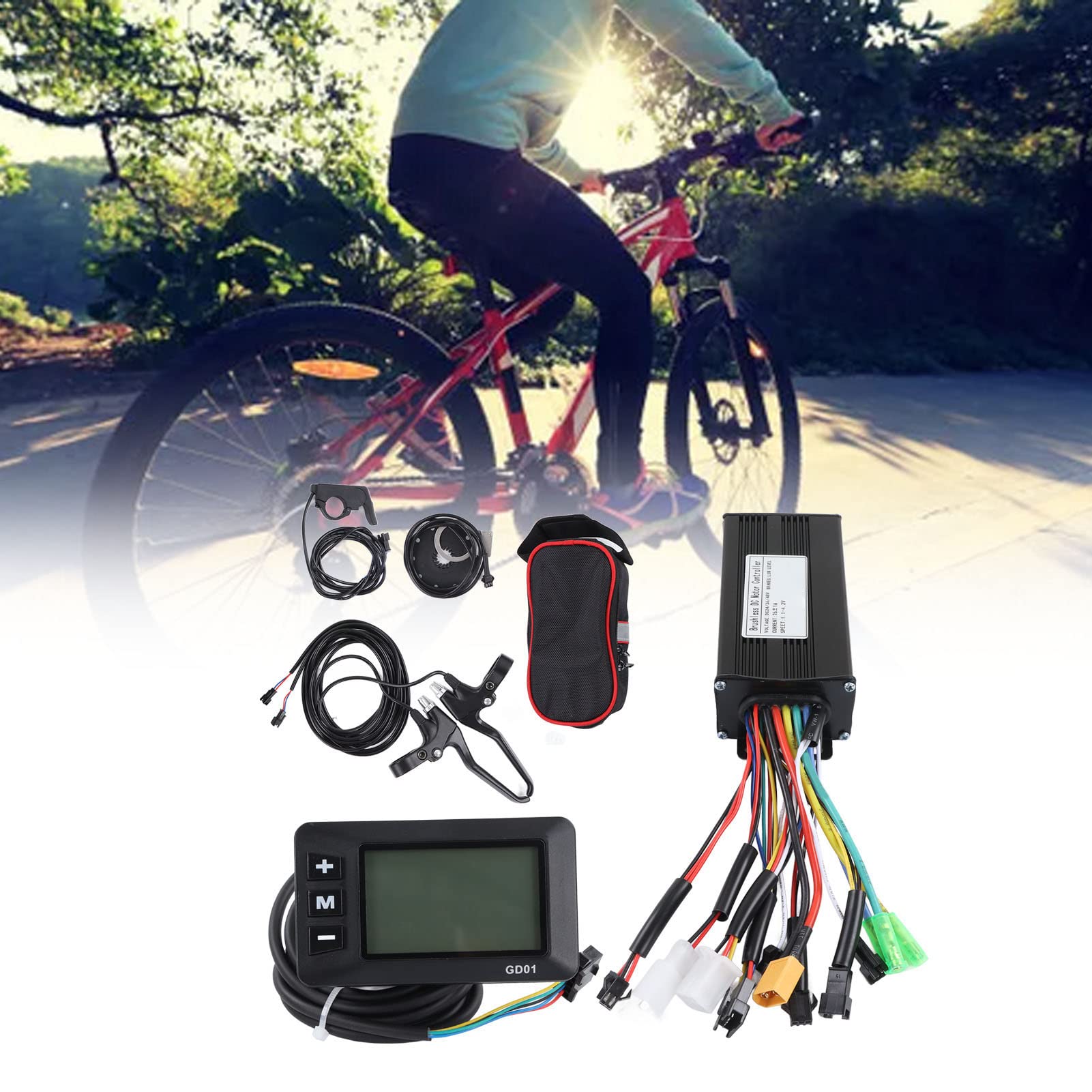 SPYMINNPOO Electric Bike Controller Kit, 24V 36V 48V Motor Controller 3 Modes Lithium Bicycle Parts with Display Thumb Throttle Accessories 26A DC