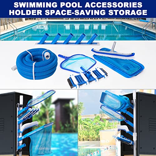 ZOMOFEW Pool Cleaning Accessory Holder, Blue, 5-in-1 Design, Holds Brushes, Nets, Vacuum Cleaners, Poles, Weatherproof