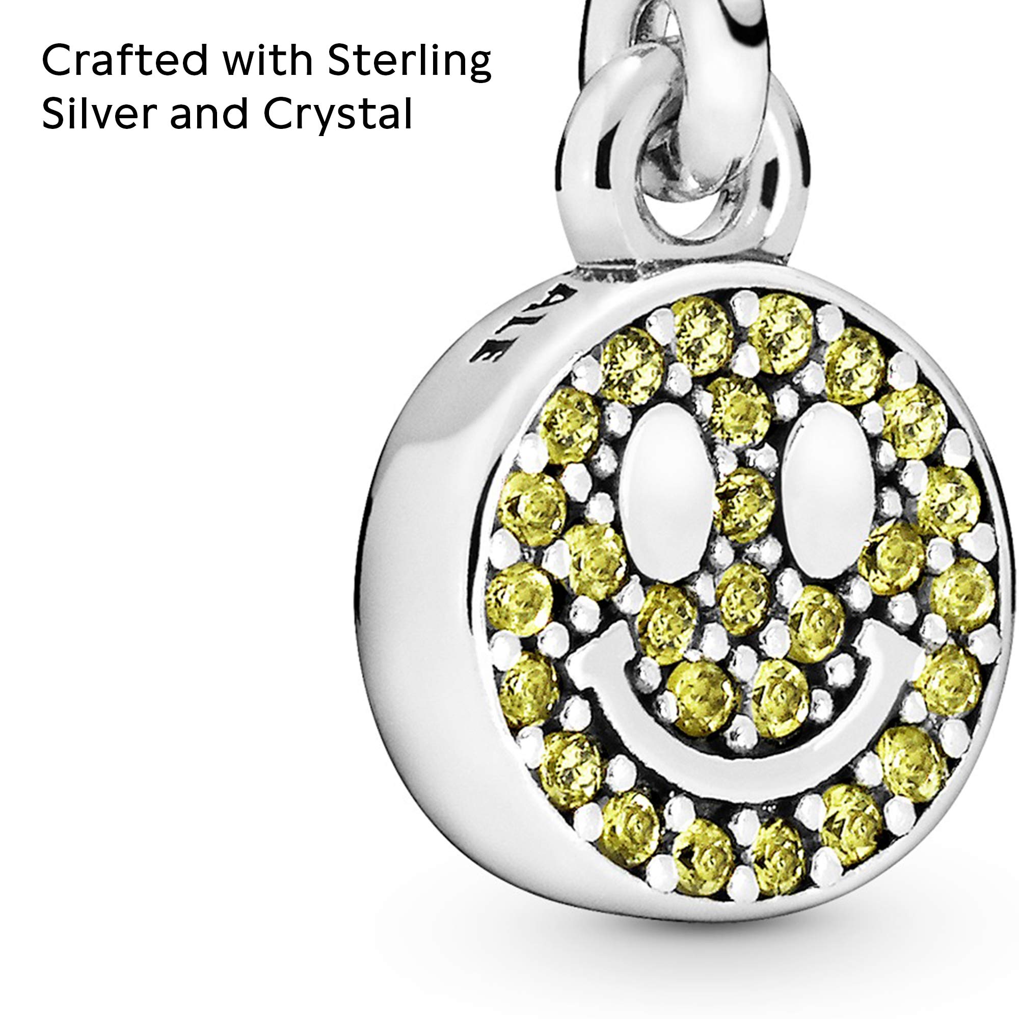 Pandora ME Compatible Charm Jewelry | Smiley Dangle | Limelight Yellow Crystal | Sterling Silver | Pandora ME Styles ONLY