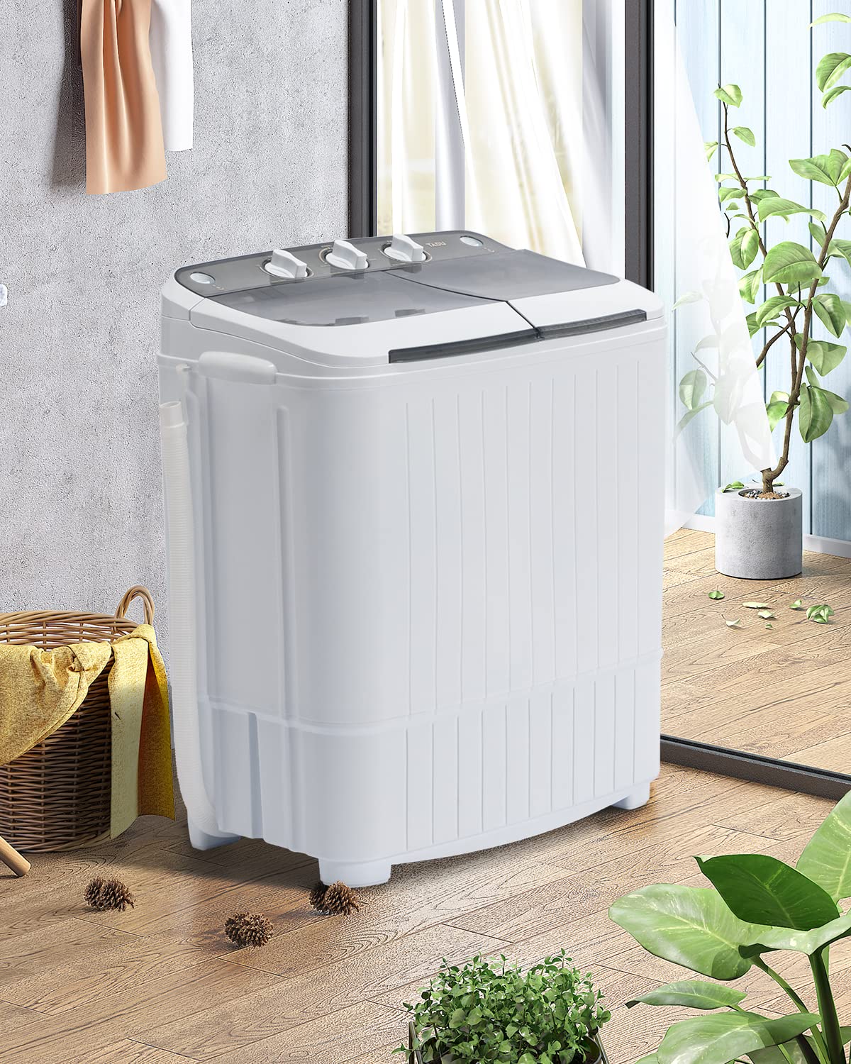 Portable Washing Machine, 2 in 1 Washer Machine, Twin Tub Washing and Spining Combo Machine, 17.6LBS Portable Washer for Apartment, Dorms, RVs, Camping and More (Grey)