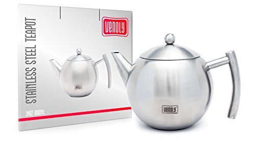Stainless Steel Tea Pot With Removable teapot Infuser For Loose Leaf & Tea Bags - Dishwasher Safe & Heat Resistant - 1.5 Liter - By Venoly