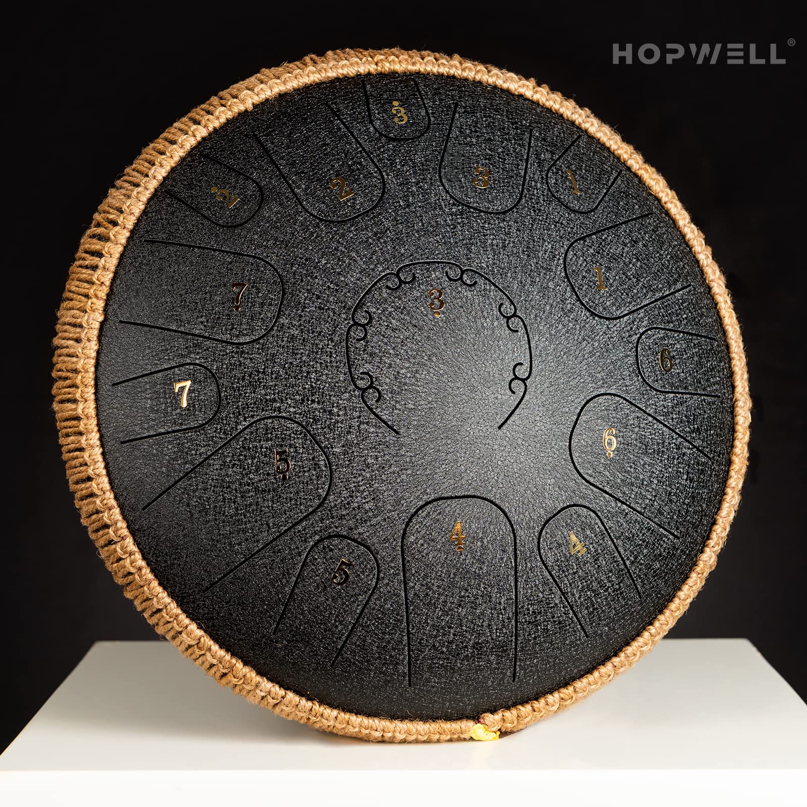 Steel Tongue Drum - HOPWELL 14 Inches 15 Notes - Percussion Instruments - Hand Pan Drums with Music Book, Drum Mallets and Carry Bag, C Major (Black)