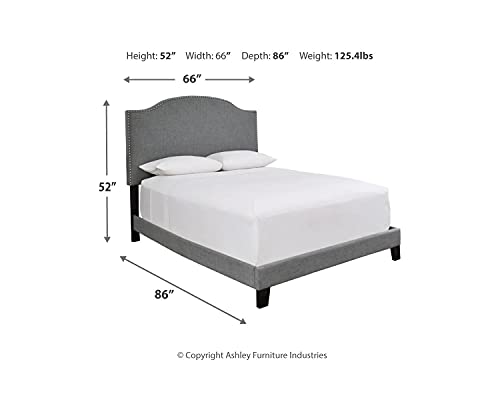 Signature Design by Ashley Adelloni Queen Upholstered Bed with Nailhead Trim, Gray