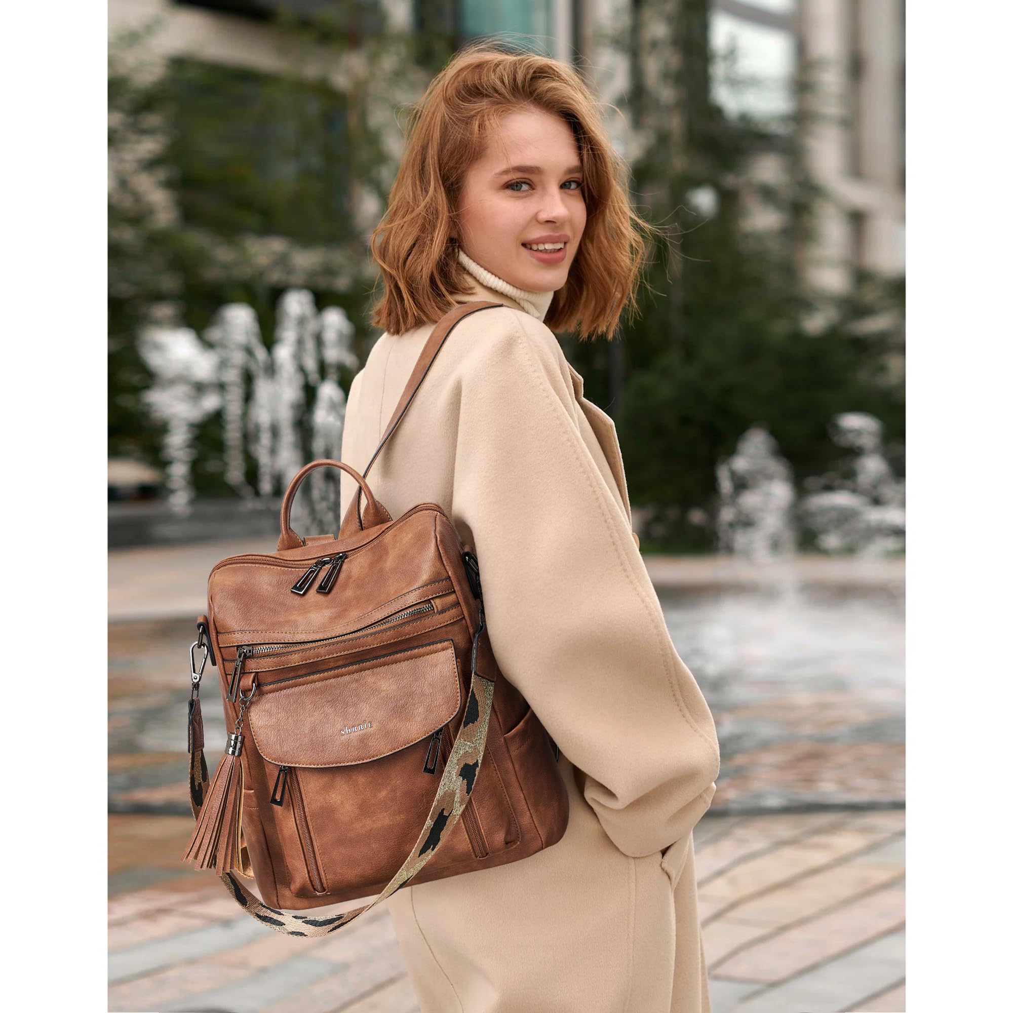Shrrie Backpack Purse for Women Fashion Purse Backpack Satchel Travel Leather Backpack Shoulder Bag with Wristlet
