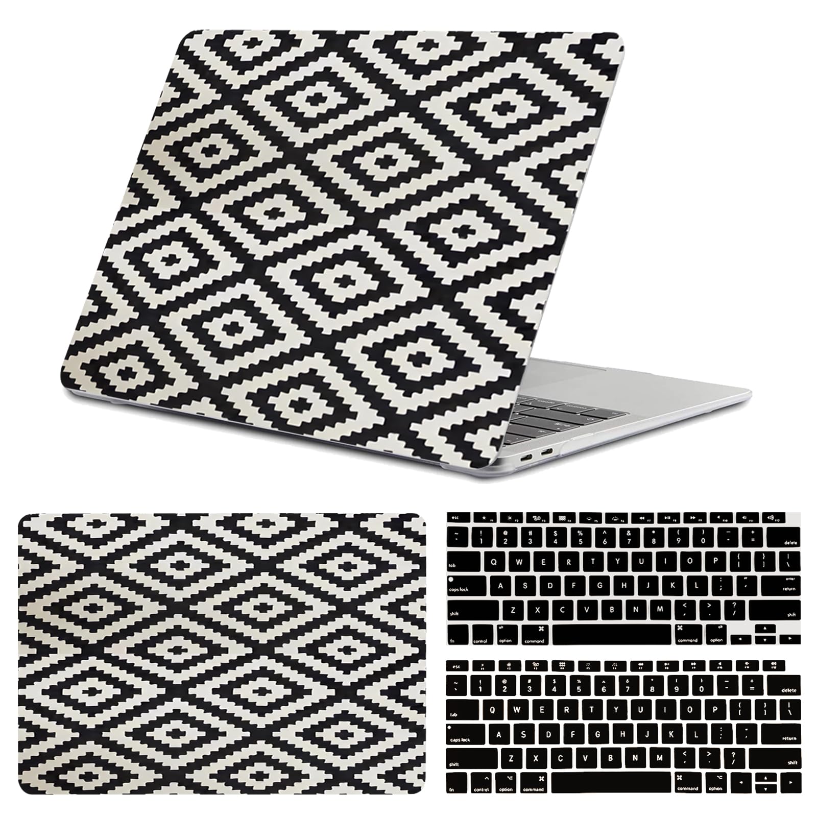 Miwasion Compatible with MacBook Air 13 inch Case,2020 2019 2018 Release,(A2337 M1 A2179 A1932),with Touch ID and 2 Pack Keyboard Protectors,Laptop Plastic Hard Shell (Black Boho)
