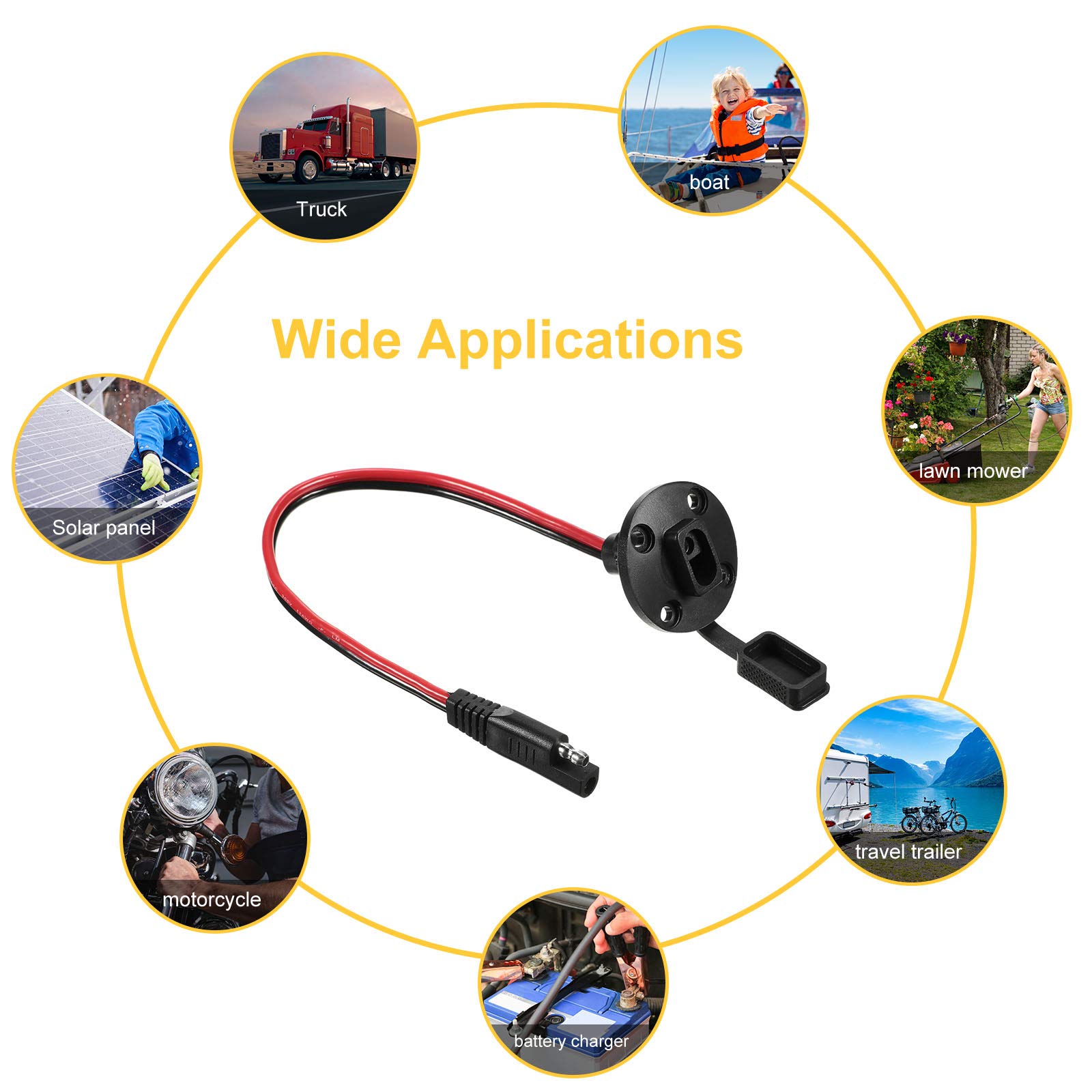 Weewooday 4 Packs Power Socket Sidewall Port Connector Compatible with SAE Weatherproof Quick Connect Panel Flush Mountable Connector 12awg Cable with 16 Screws for Solar Generator Battery Charger