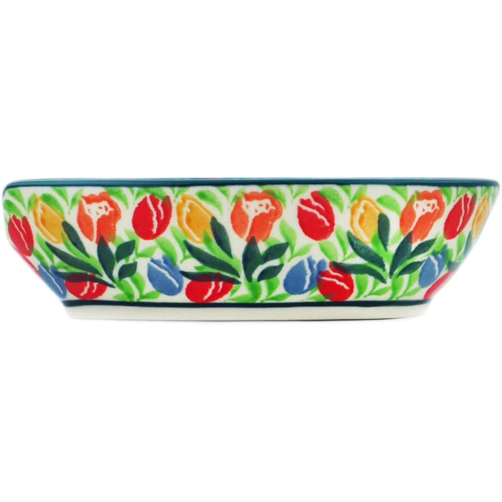 Polish Pottery 4¾-inch Spoon Rest made by Ceramika Artystyczna (Tulip Cascade Theme) Signature UNIKAT + Certificate of Authenticity
