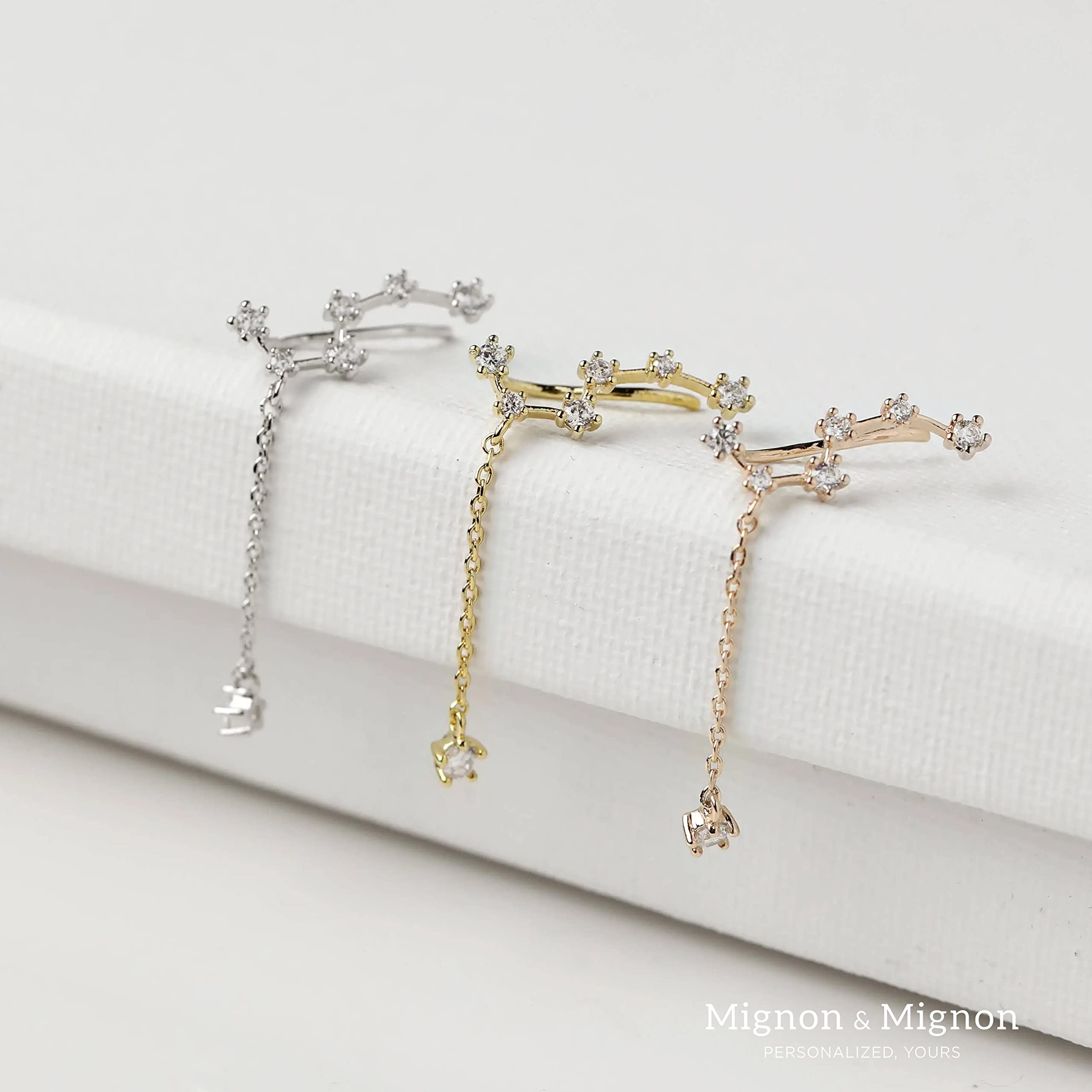 MignonandMignon Cubic Zirconia Crystal Star Stud Ear Crawler Little Dipper Dangle Earrings in Gold, Rose Gold (Silver) Mother's Day Gift - ECLD