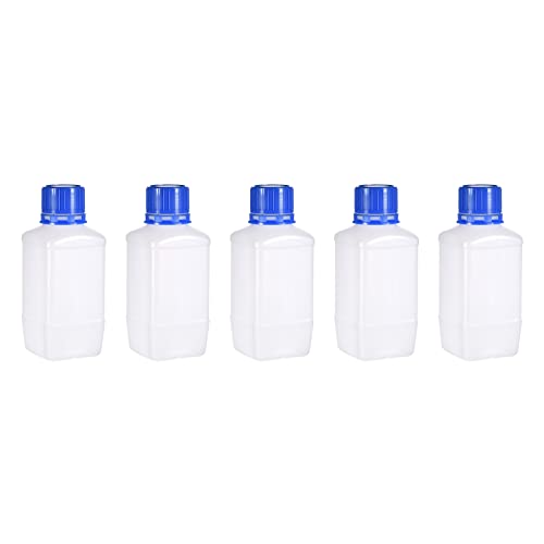 YOKIVE 5 Pcs Chemical Storage Bottle, Plastic Container with Double Cap | Reagent Sample Sealing, Great for Laboratory, Store, Factory (White, 250-ML)