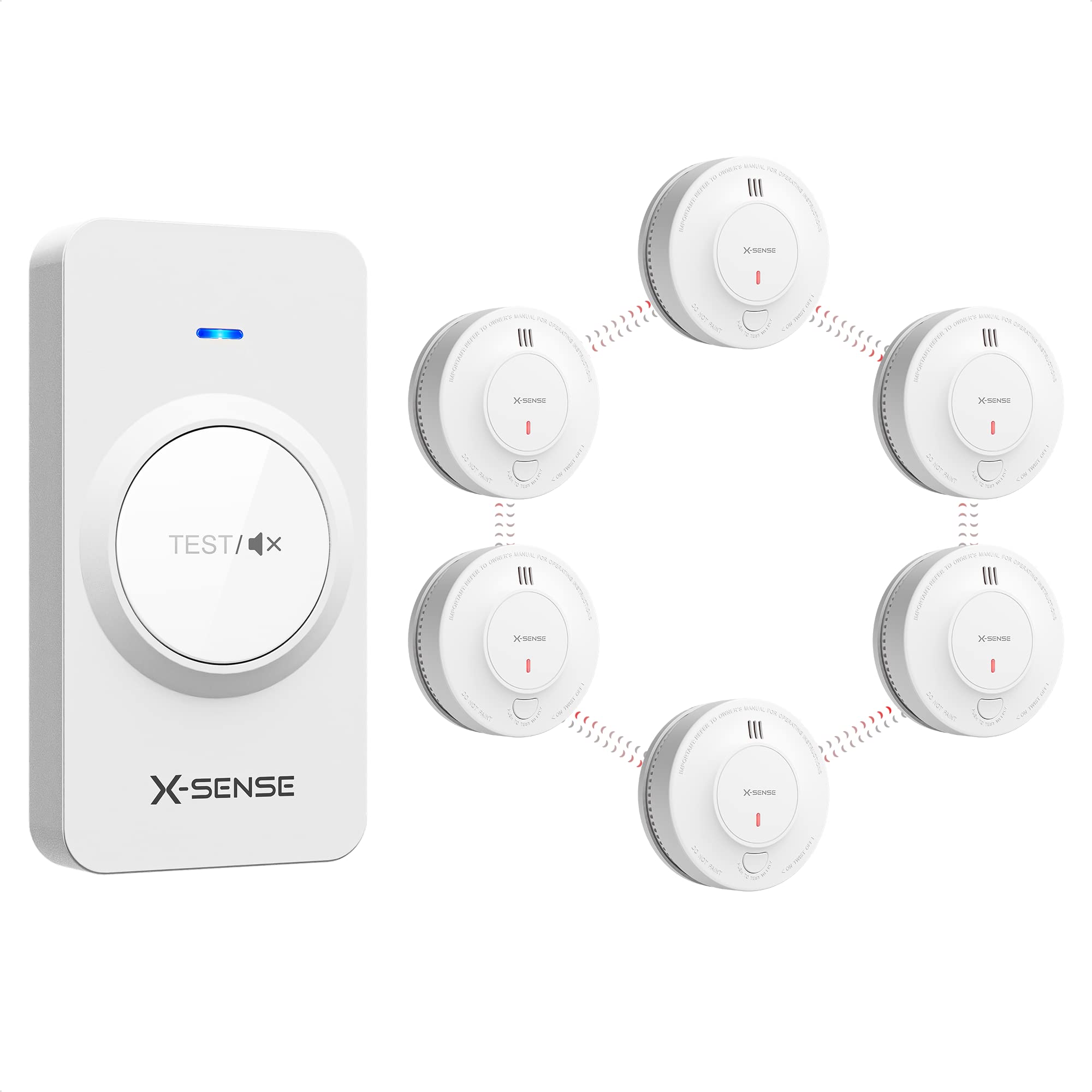 X-Sense Wireless Interconnected Smoke Detector Fire Alarm SD19-W (6-Pack) and X-Sense Remote Control
