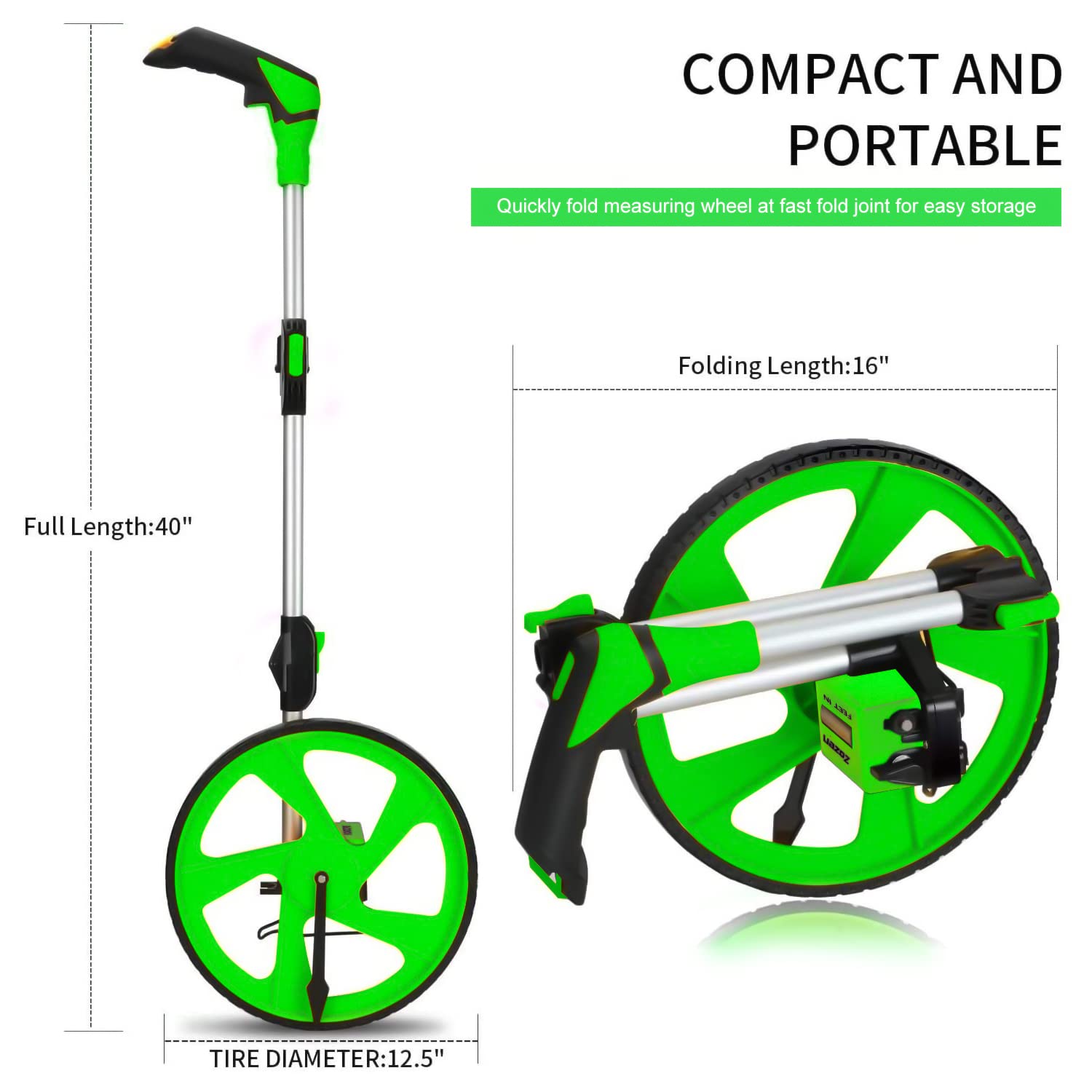 Zozen Measuring wheel, Distance measuring wheel in feet, Wheel Measuring Tool, Rolling Measurement Wheel, Collapsible with Backpack [Up To 10,000Ft]|12’’ Diameter Wheel - Adapt to various roads.