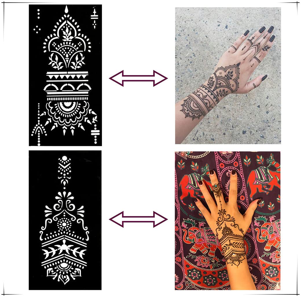 QSTOHENA Henna Tattoo Stencils kit, 12 Sheets Temporary Tattoo Stickers for Women Girls Indian Arabian Reusable Hand Tattoo Templates