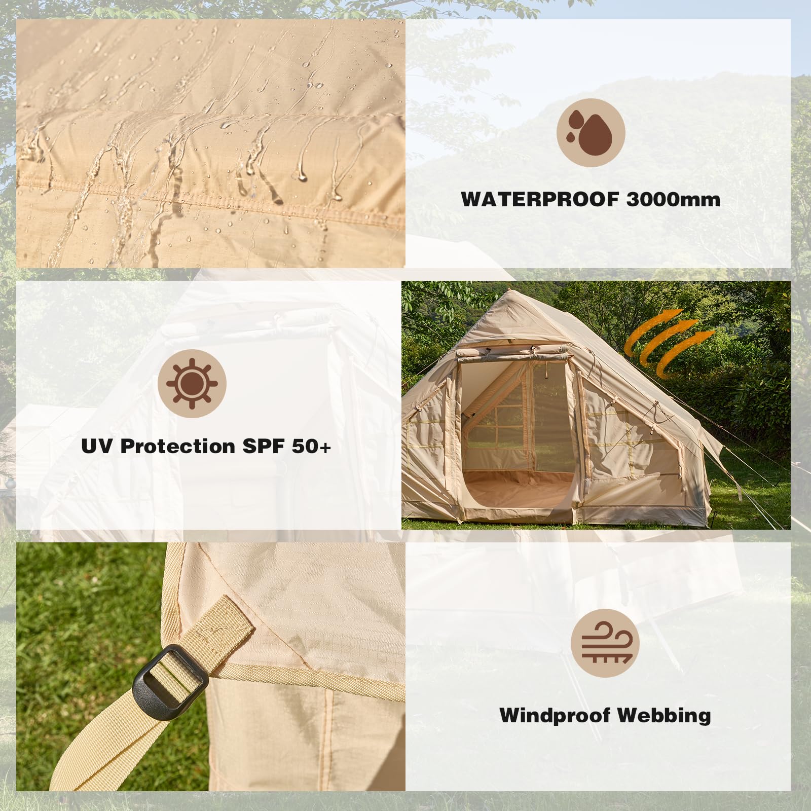 YOLENY Extra Large Inflatable Camping Tent, Glamping Tents Easy Setup 4 Season Windproof Outdoor Cotton Tent with Stove Jack & Mesh Windows & Pump