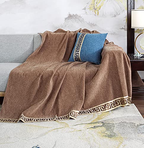 STACYPIK Universal Modern Sofa Cover for Sectional,Armless Sofa,Love-seat Couch Protector for Dogs,Kids,Cats,Machine Washable Chenille Couch Cover with Jacquard Edge -71" X118"(Sofa, Brown)