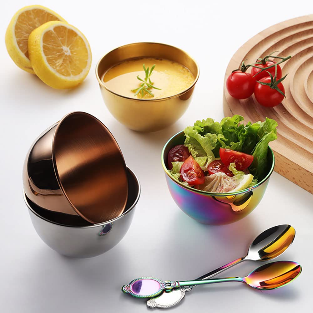Stainless Steel Sauce Dishes Small Ice Cream Cups Mini Serving Dessert Bowl Round Seasoning Dishes Sushi Dipping for Kitchen 8 Pack (Rainbow, 3.35 inch)