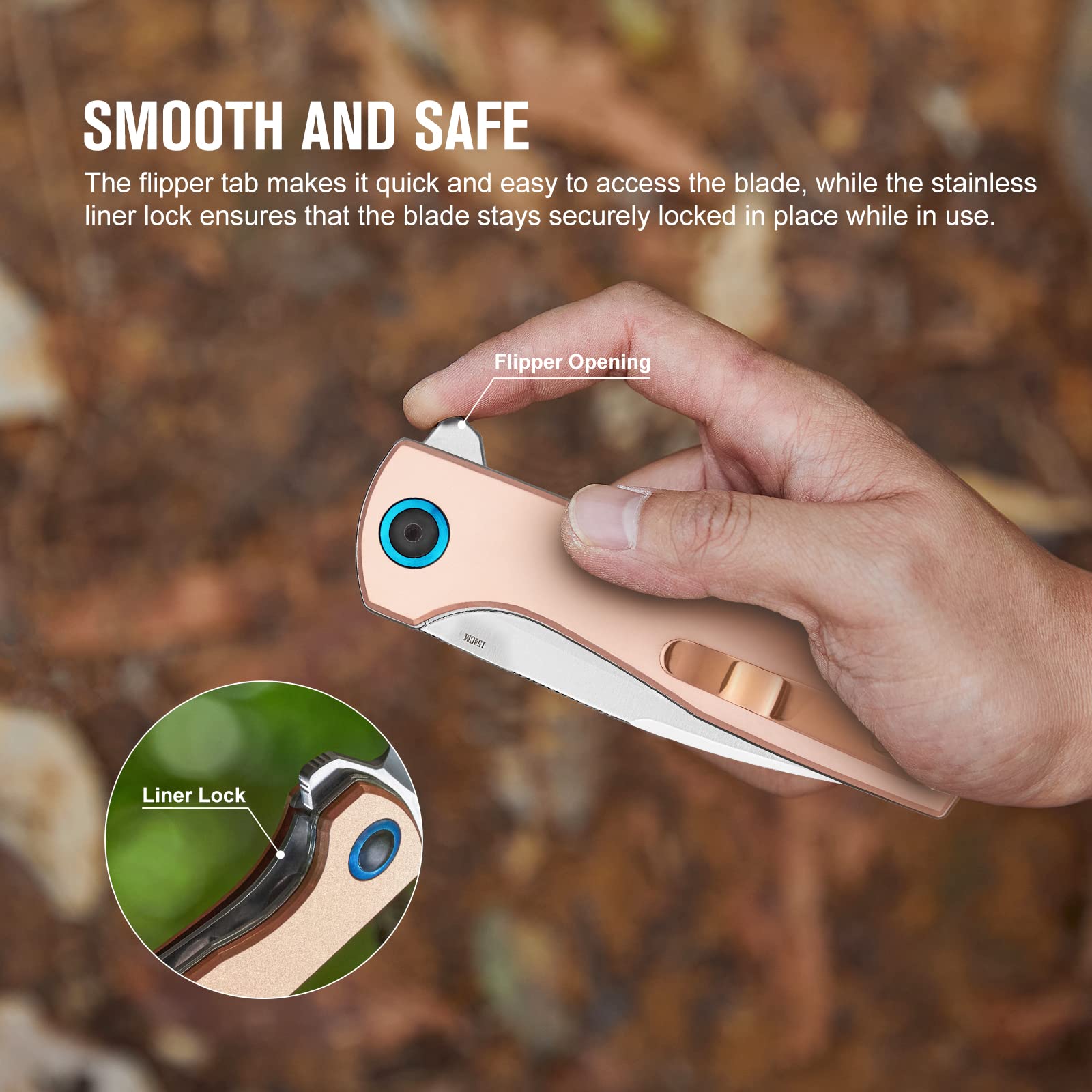 OKNIFE Freeze 2 Folding Knife, EDC Pocket Knife with Aluminium Handle, 154CM Steel Blade and Ceramic Ball Bearing Washer for Camping, Hiking